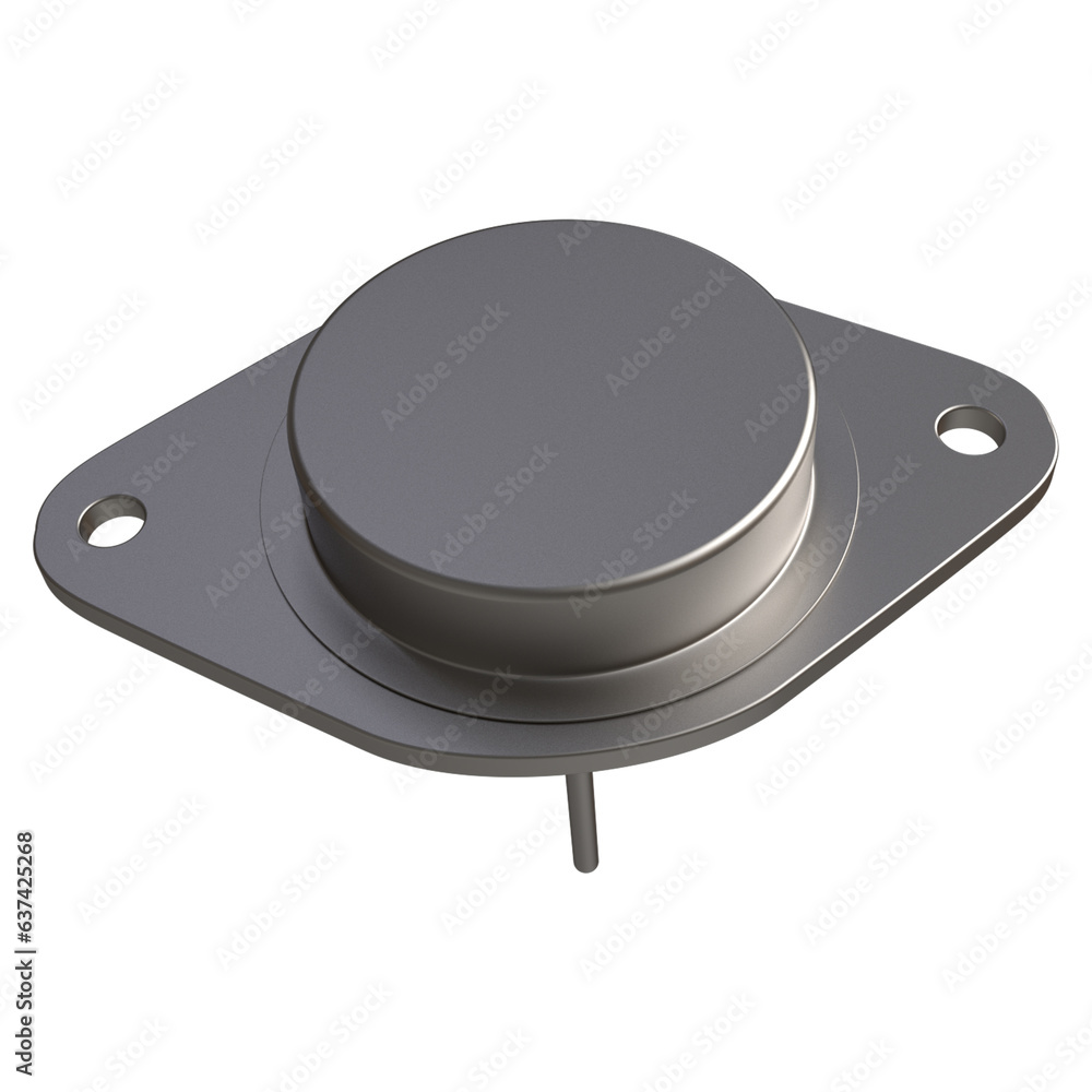 3d Realistic NPN metal transistor rendering, electronic part ...