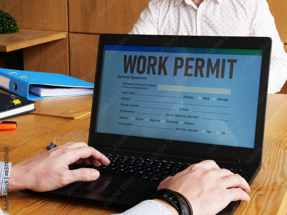 Work Permit Application Job Employment Concept is shown using the text ...