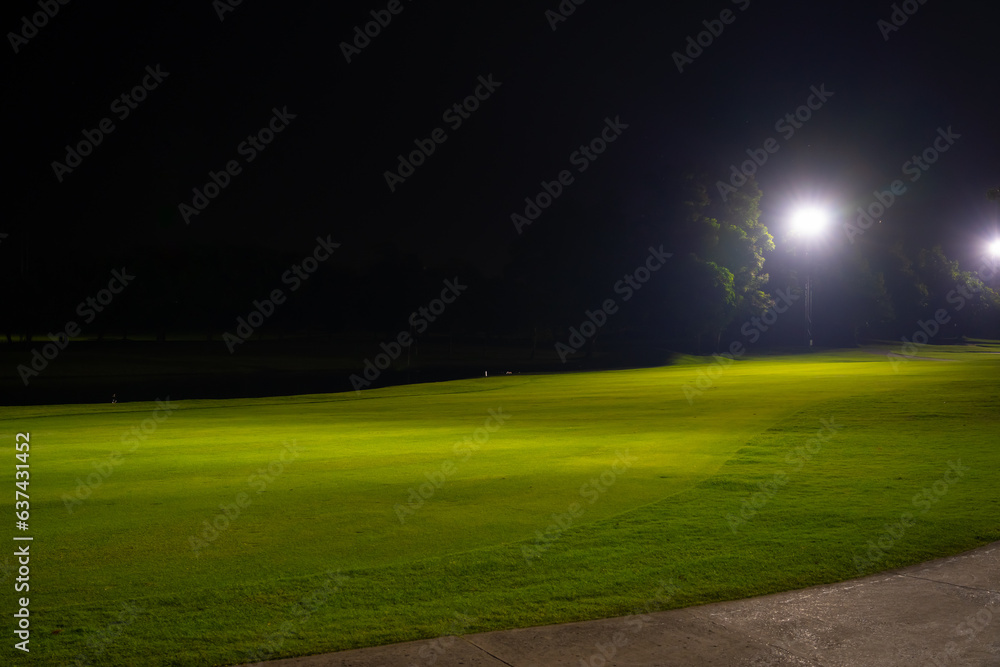 Beautiful dark night view of the golf course, Bunkers sand and green ...