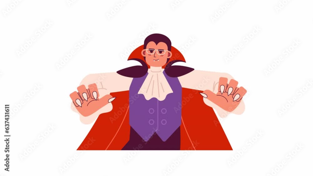 Classic Halloween vampire in scare pose 2D character animation. Showing ...
