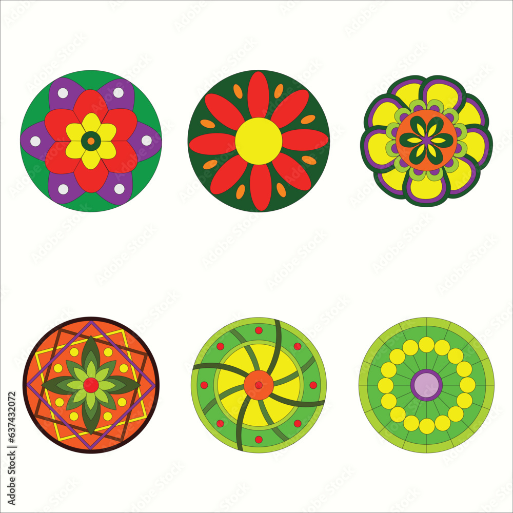Onam Pookkalam Design, Kerala Festival, vector, beautiful, floral ...