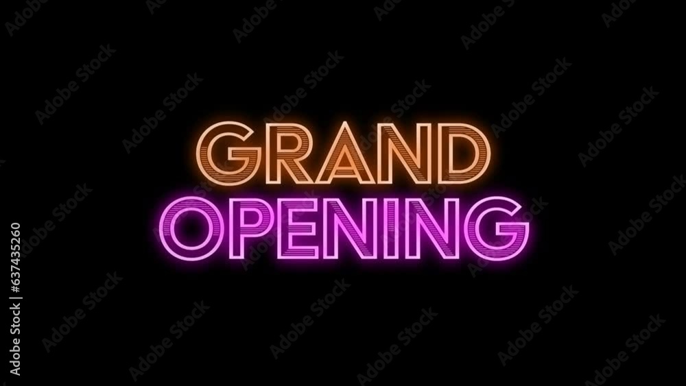 Grand opening text animation in neon light style. Neon styled text ...