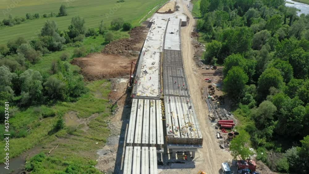 Highway bridge under construction. Infrastructure at a motorway road ...