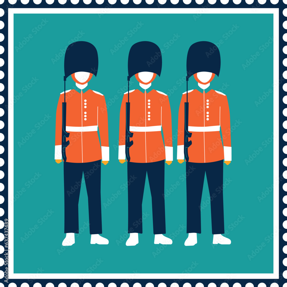 Cartoon royal guard sketch line icon. British guardsman, vector ...