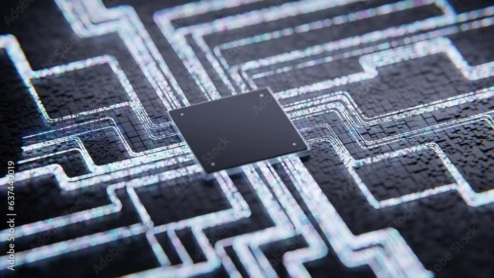 3D Render animation of AI Artificial intelligence in CPU chipset ...