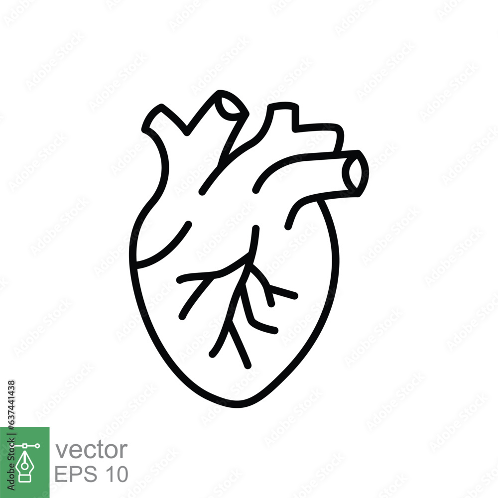 Human Heart Icon Simple Outline Style Internal Organ Real