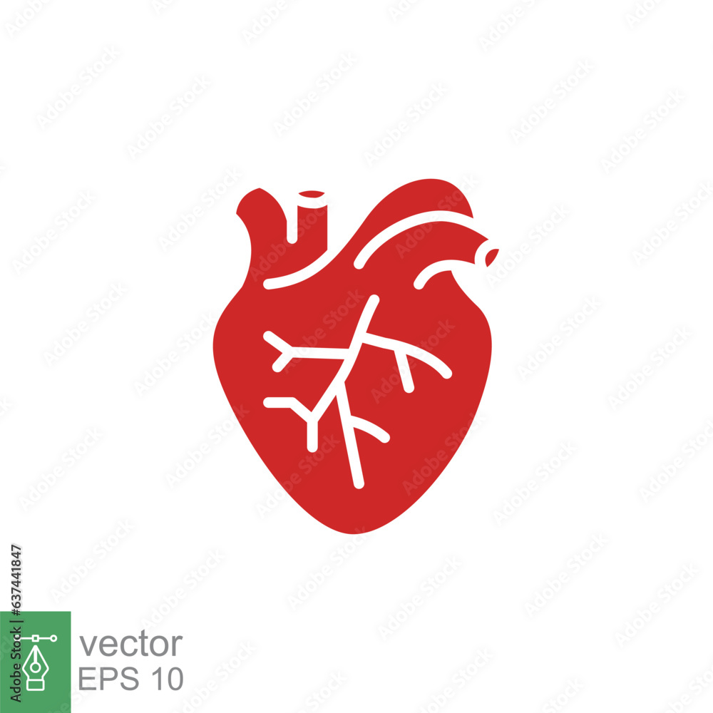 Red human heart icon. Simple solid, flat style. Internal organ, real ...