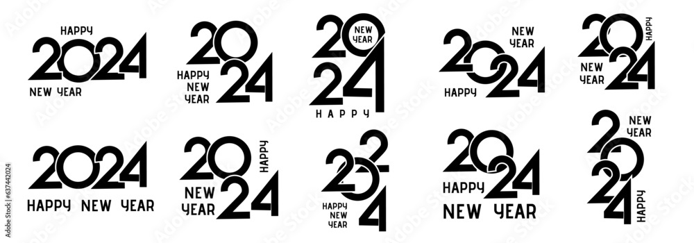 Vetor de 2024 collection of designs for a Happy New Year in black ...
