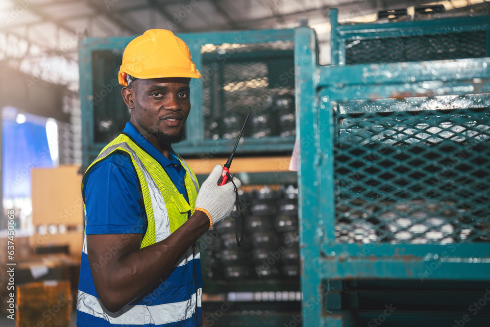 African American Male Warehouse Workers Wearing Safety Hardhat and ...