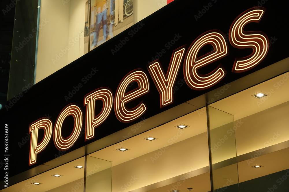 Shanghai,China-March 8th 2023: Popeyes store restaurant brand logo sign ...