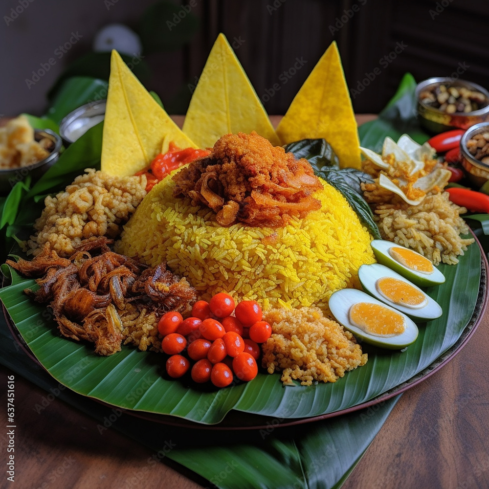 Indonesian traditional dish Tumpeng Nasi kuning for traditional ...