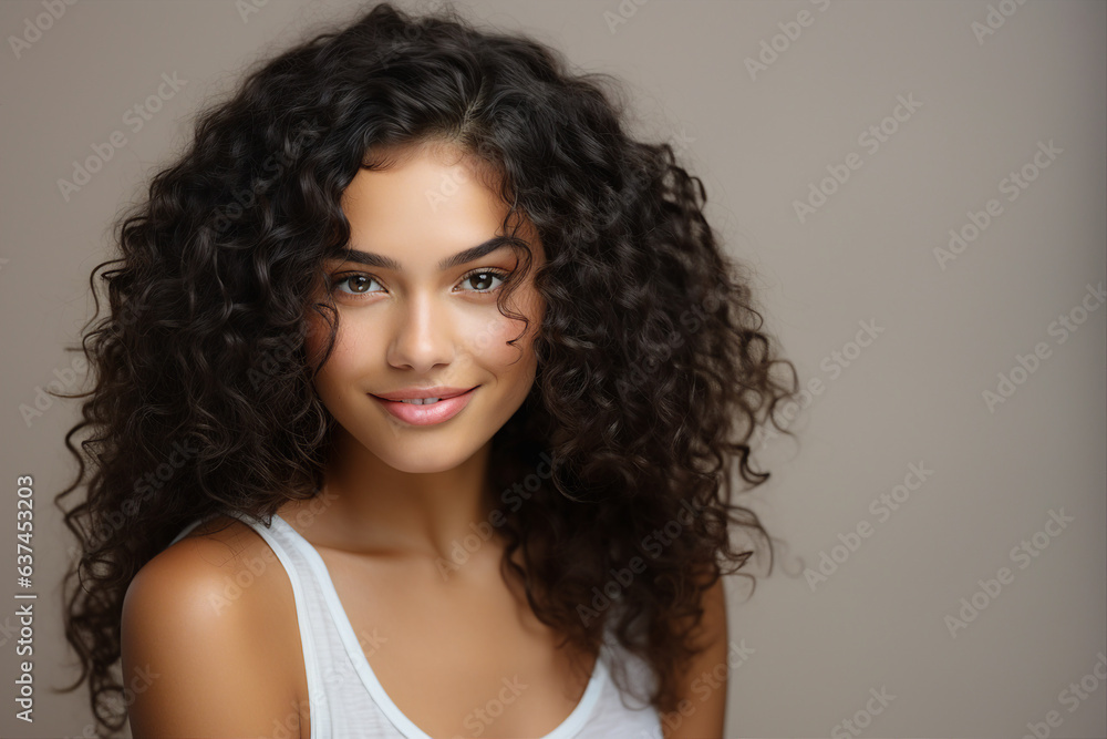 Generative IA picture portrait of young mixed race girl natural beauty ...