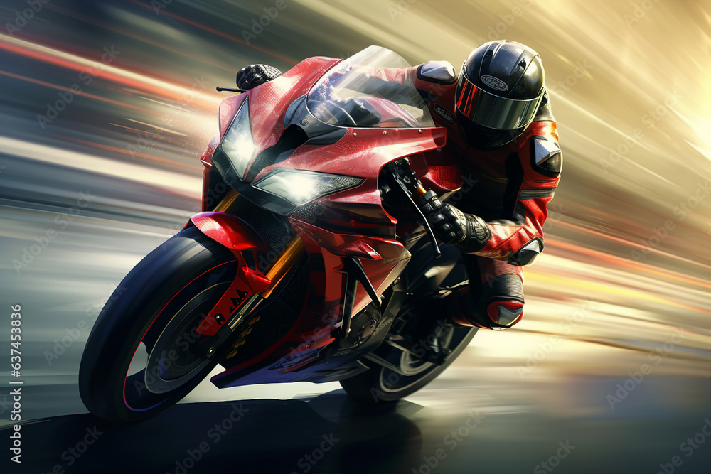 Picture of racing motorcycle with dynamic speed light trails in urban ...