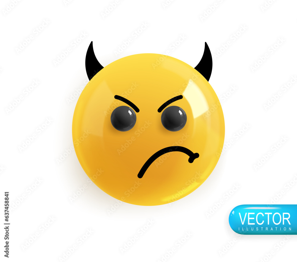Emoji face evil upset. Emotion Realistic 3d Render. Icon Smile Emoji ...