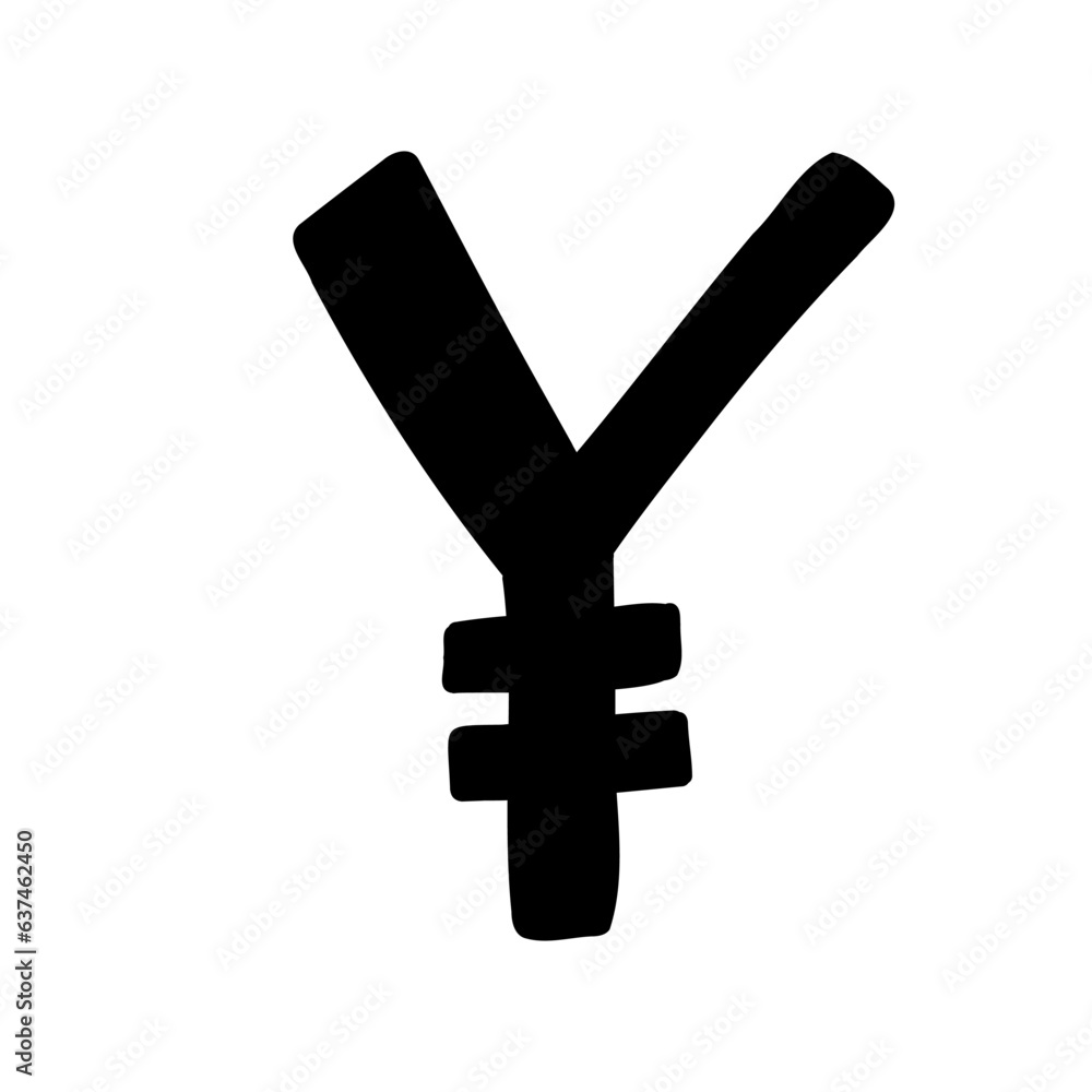 Symbol yen JPY currency bold font in doodle hand drawn style isolated ...
