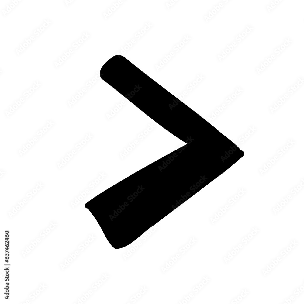 Right angle bracket bold font in doodle hand drawn style isolated on ...