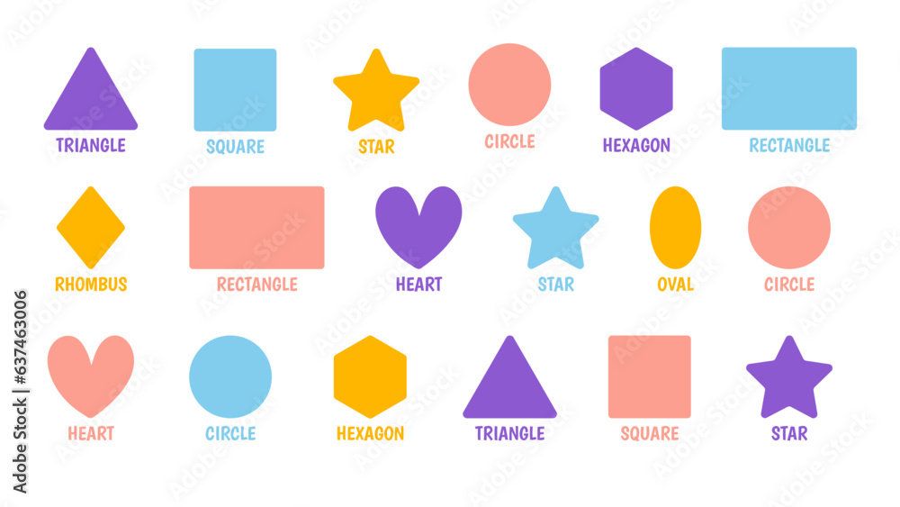 Geometric shapes for kids. Set of colorful different shapes. Logic ...