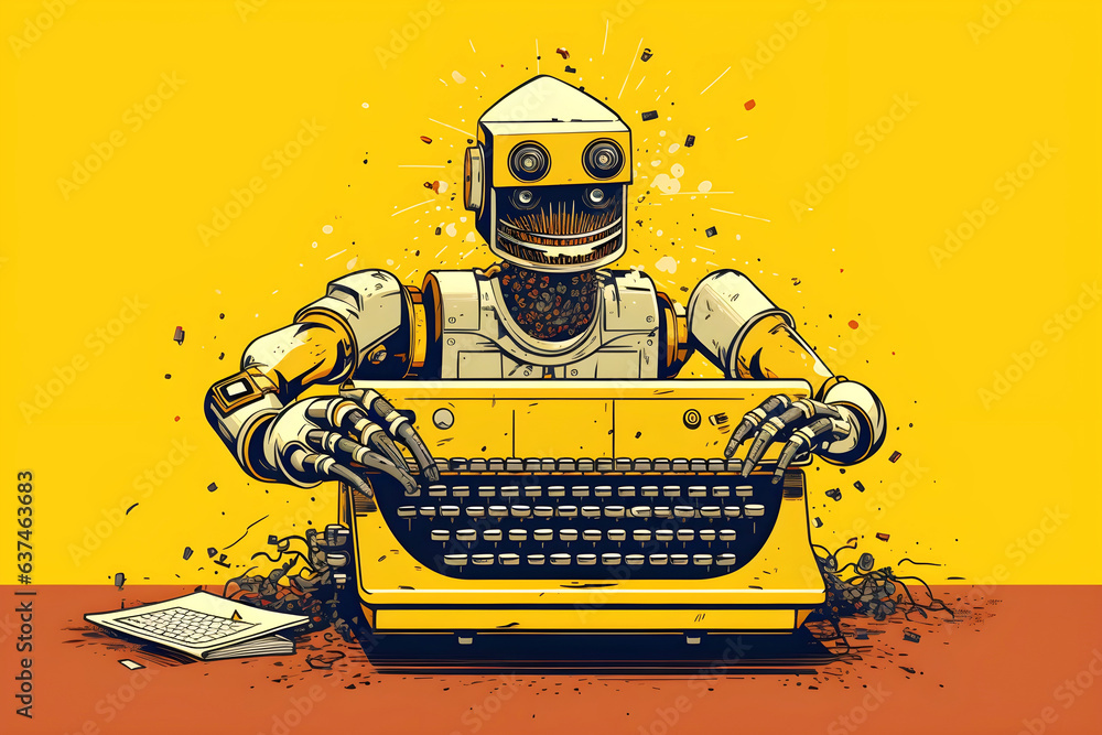 A robot trying to use a typewriter. Copywriter, automated tasks and ...