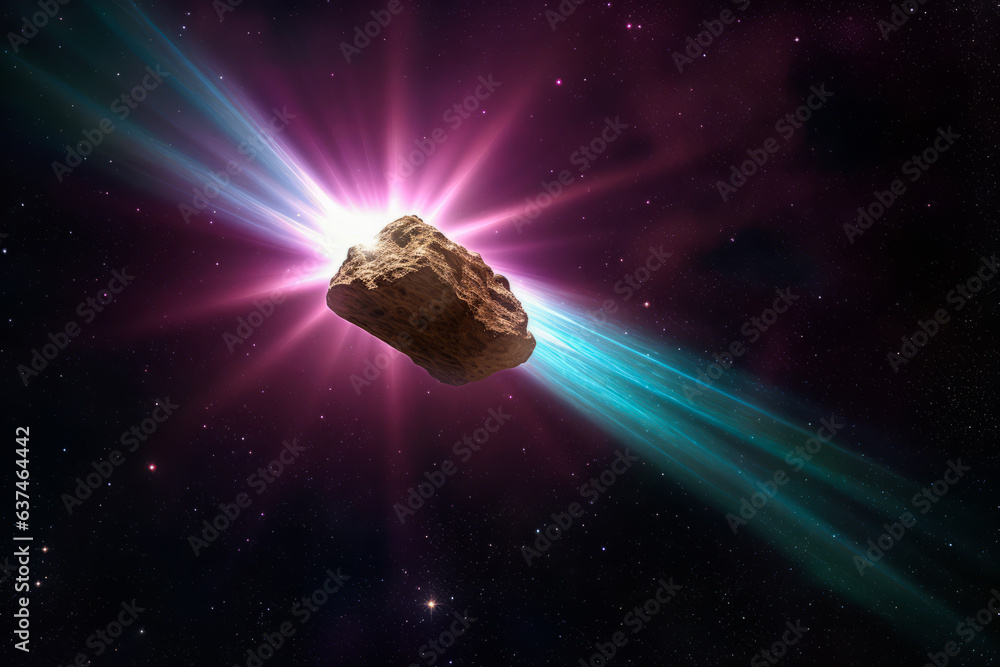 Spectacular deep-space scene of a futuristic tractor beam pulling in an ...