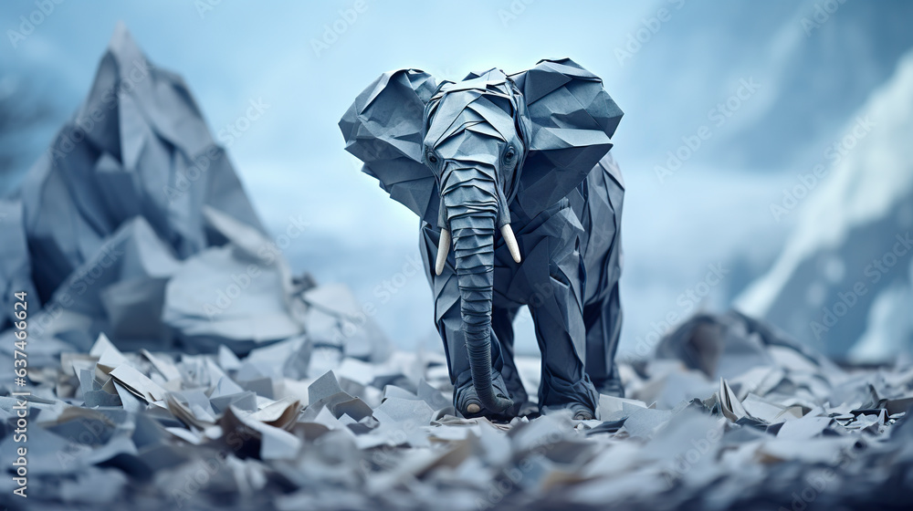 Whimsical creation of an intricate origami-style elephant from delicate ...