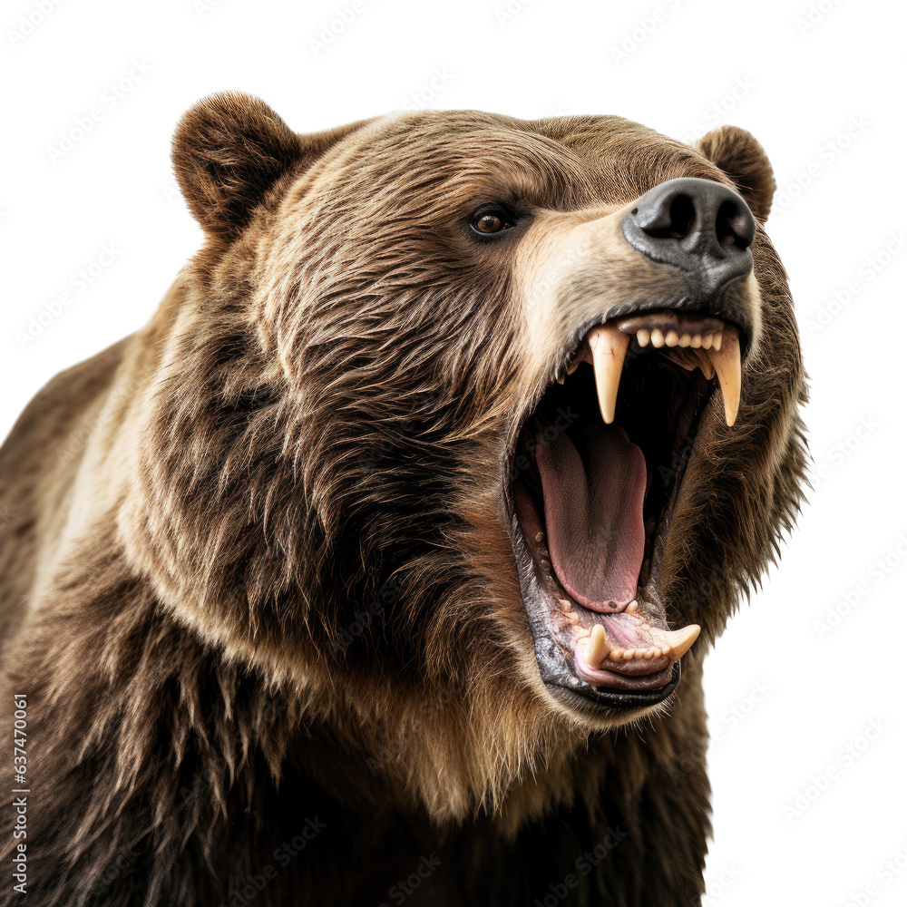 a growling grizzly bear, front view in an isolated and transparent PNG ...