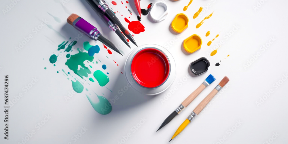 The image shows various tools and objects commonly used in art. The ...