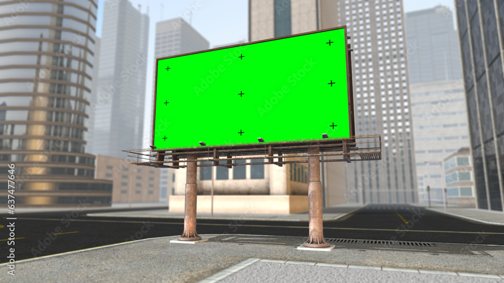 Billboard with a green screen and chroma key tracking markers Stock ...