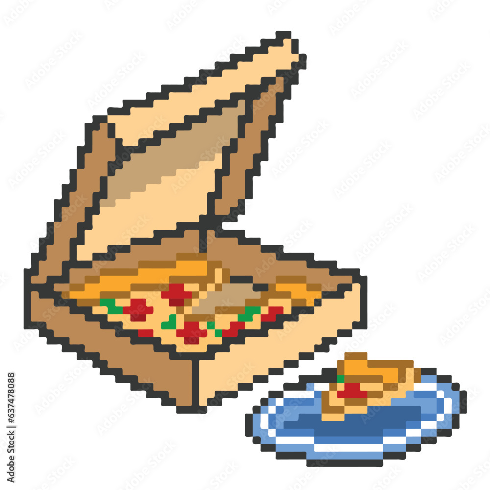 Vetor de vector illustration 8bit pixel art of pizza in a brown opened ...