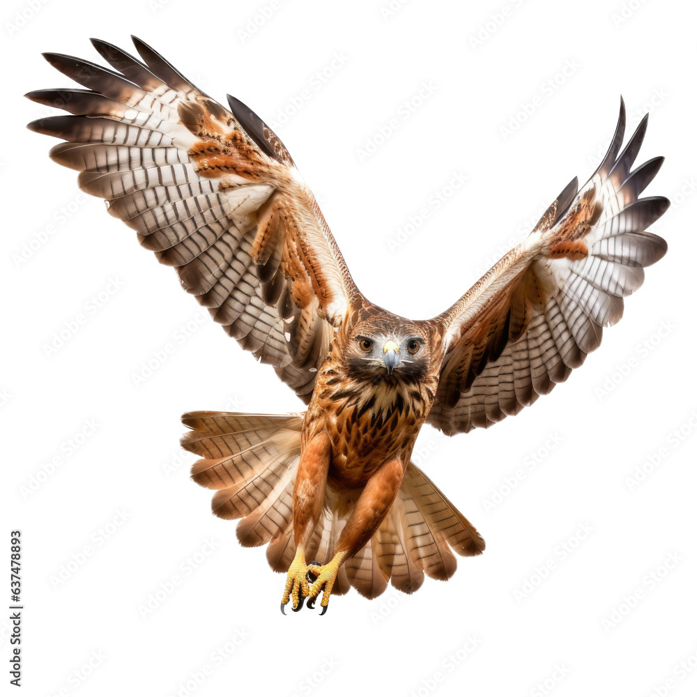 a Hawk in-flight, frontal view in a Nature-themed, photorealistic ...