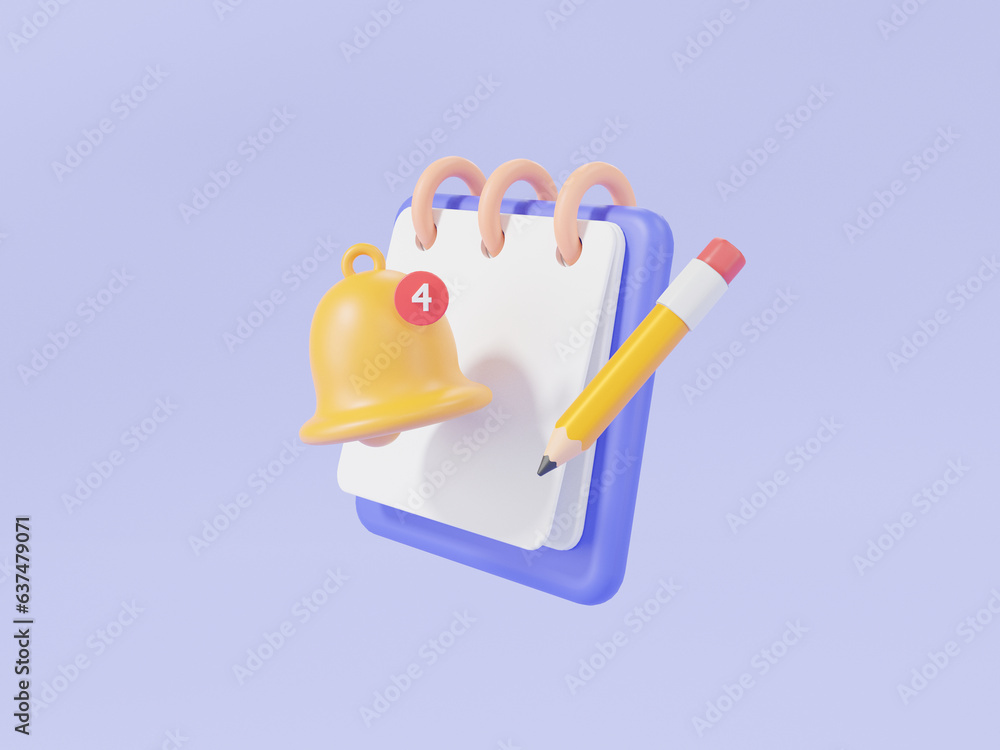 Note book or stick note icon with bell notification and pencil. Take ...