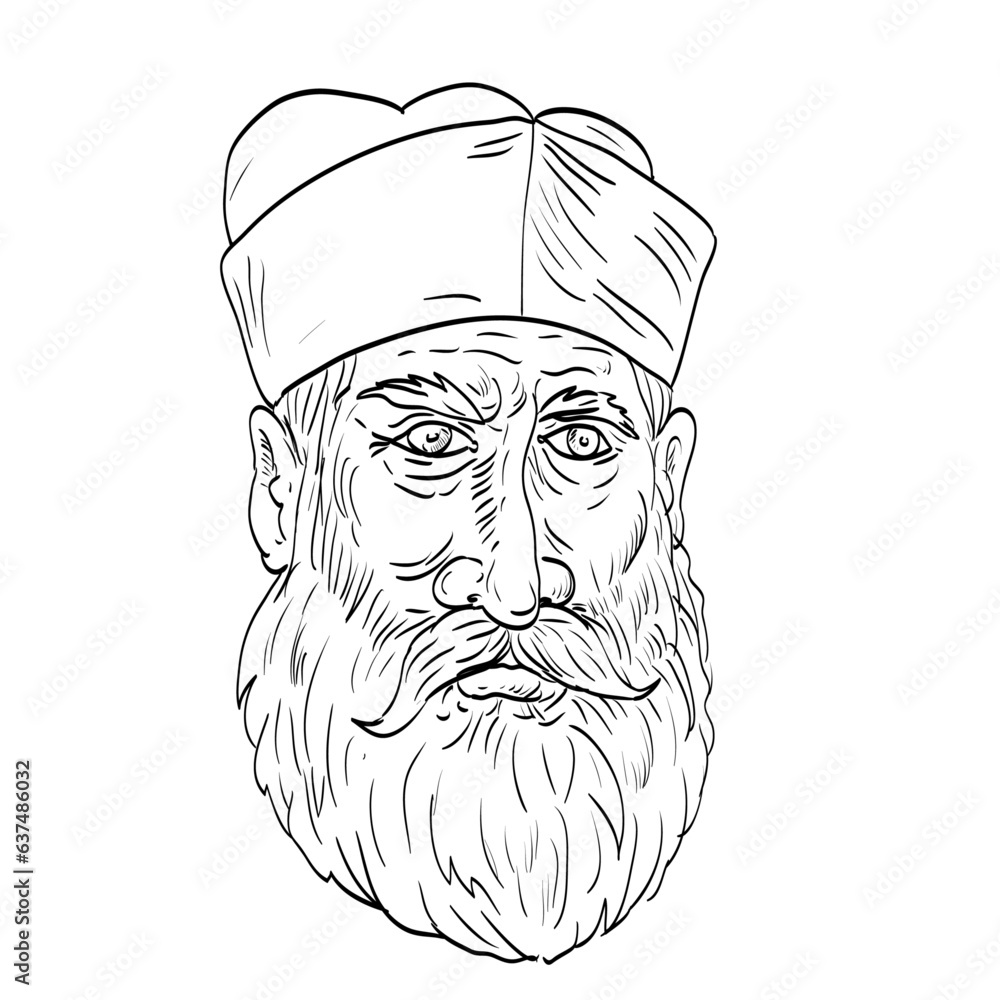 Vecteur Stock Line art drawing illustration of head of a roman catholic ...
