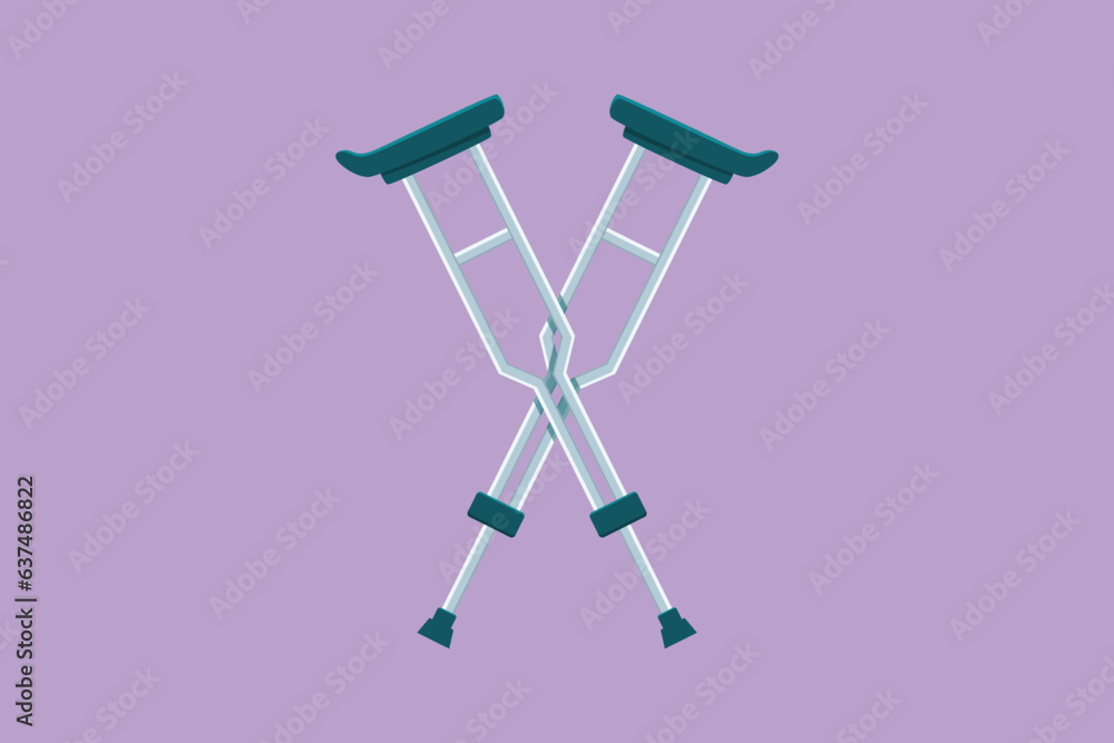 Cartoon flat style drawing crutches logo. Elbow crutch, telescopic ...