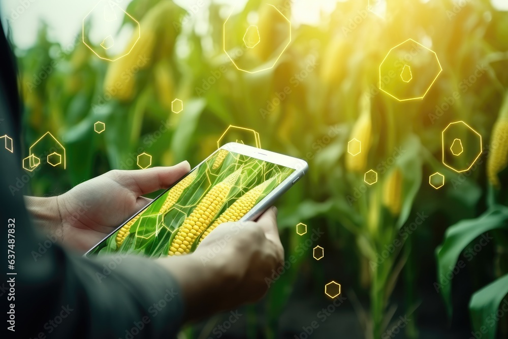 Smart farming concept, A farmer holding smartphone using management ...