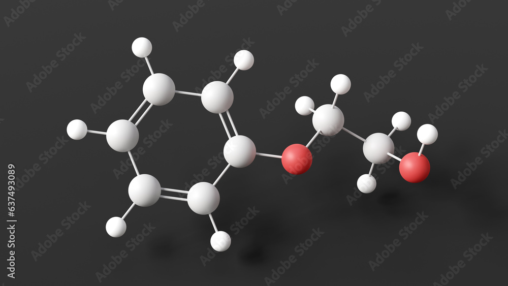 phenoxyethanol molecule, molecular structure, primary alcohols, ball ...