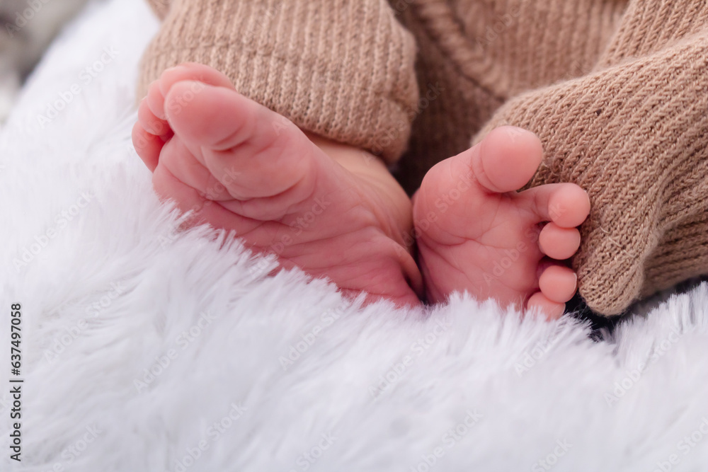 Foot of newborn baby. Close up of Hispanic newborn baby girl's feet ...