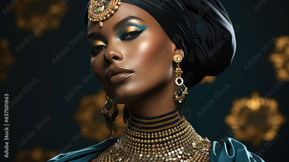 Portrait profile close beautiful black african woman exotic fashionista ...