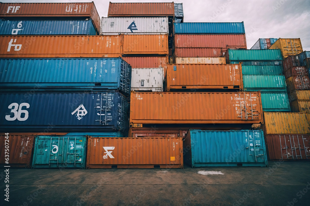Shipping containers side by side and stacker. ai generative Stock ...