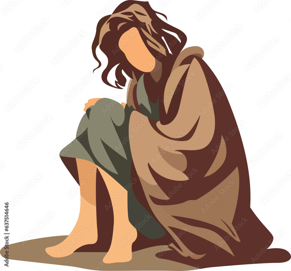 Poster Homeless female flat style stock vector illustration, Homeless ...