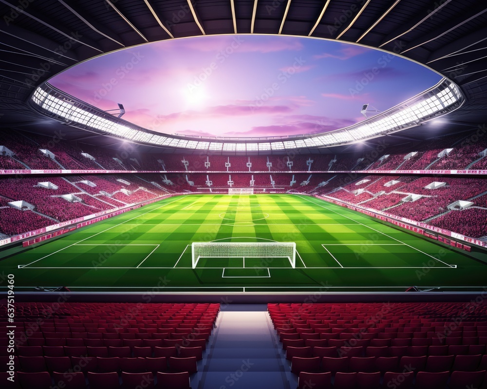 Composition of football on football pitch with spotlights in sports ...