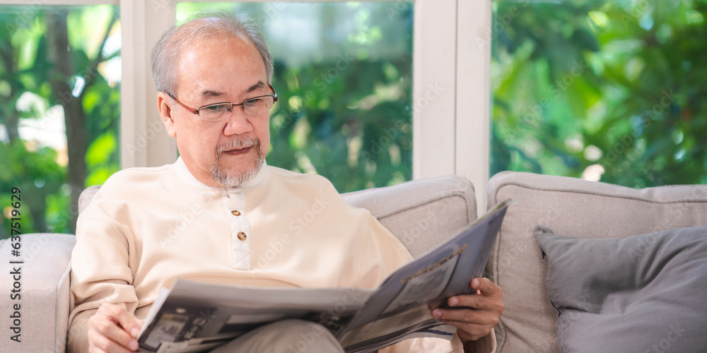 Senior asian retirement old man in casual outfit wearing glasses ...