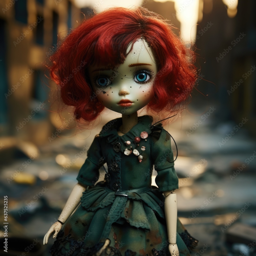 Unusual toy doll with gorgeous vivid red ginger hair that fell into ...