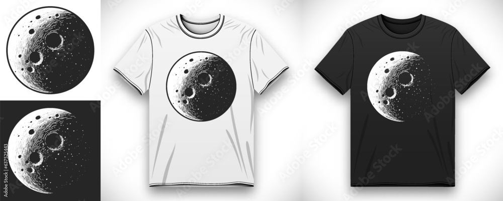Fabric textile design with moon and craters in pen stroke style drawing ...
