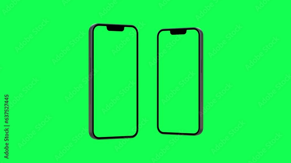 Animated side perspective view smartphones with green screen for mockup ...