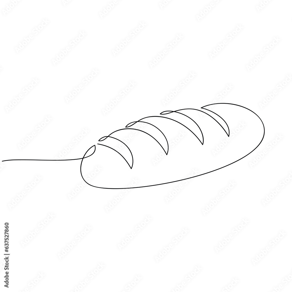 Bread loaf line continuous drawing. Food vector illustration. Hand ...