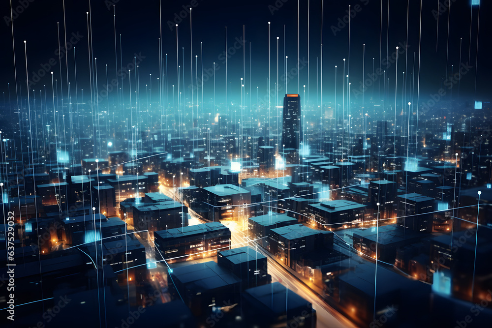 Datafication of the world, smart connected city illustrating data ...