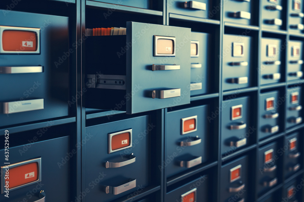 File cabinet, office archive storage with drawers for documents, paper ...