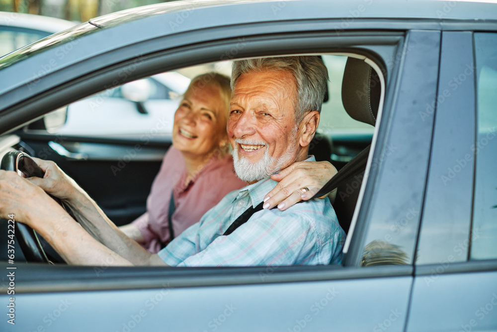 senior car couple woman man driving happy old retirement elderly ...