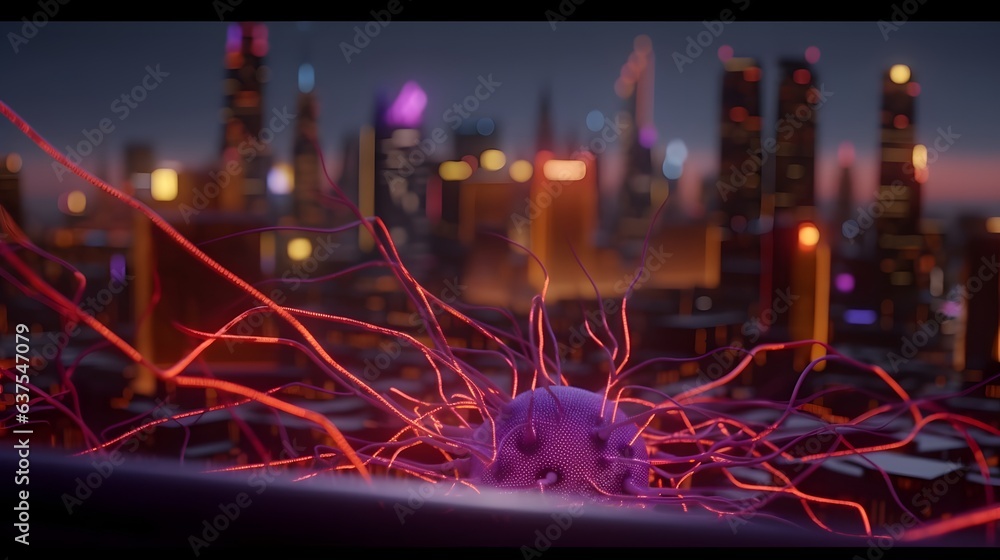 City civilization and neuro cell, urbann neural brain illustration ...