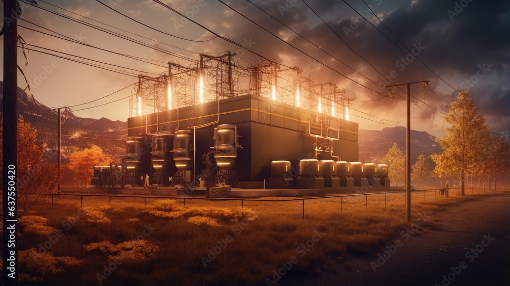 A transformer station transforming high voltage to lower voltage for ...