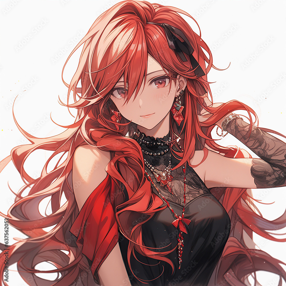 Pretty anime girl with red hair pulled back. Created with Generative AI ...